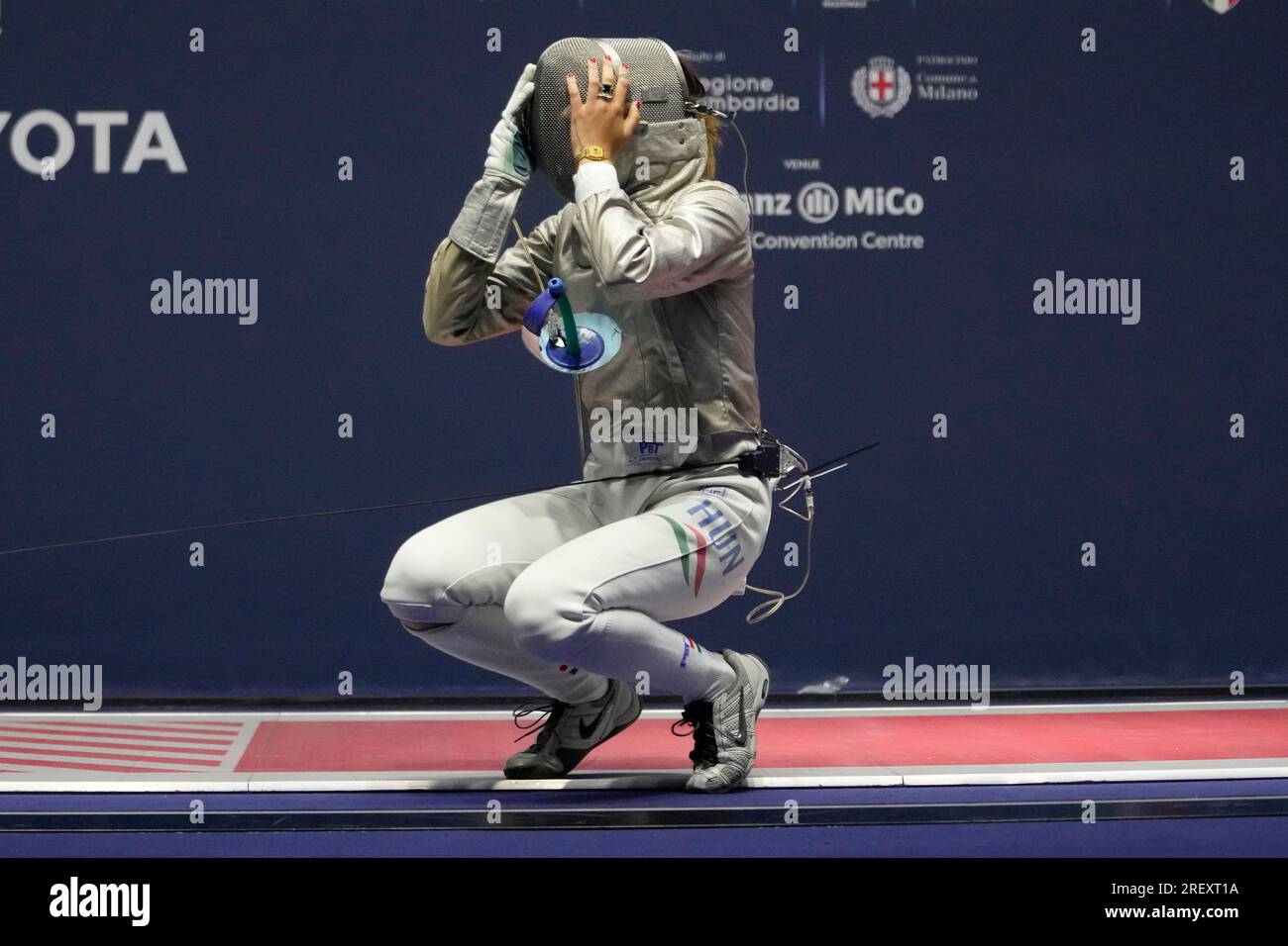 Hungary's Lisa Pusztai celebrates after winning the women's Team Sabre ...