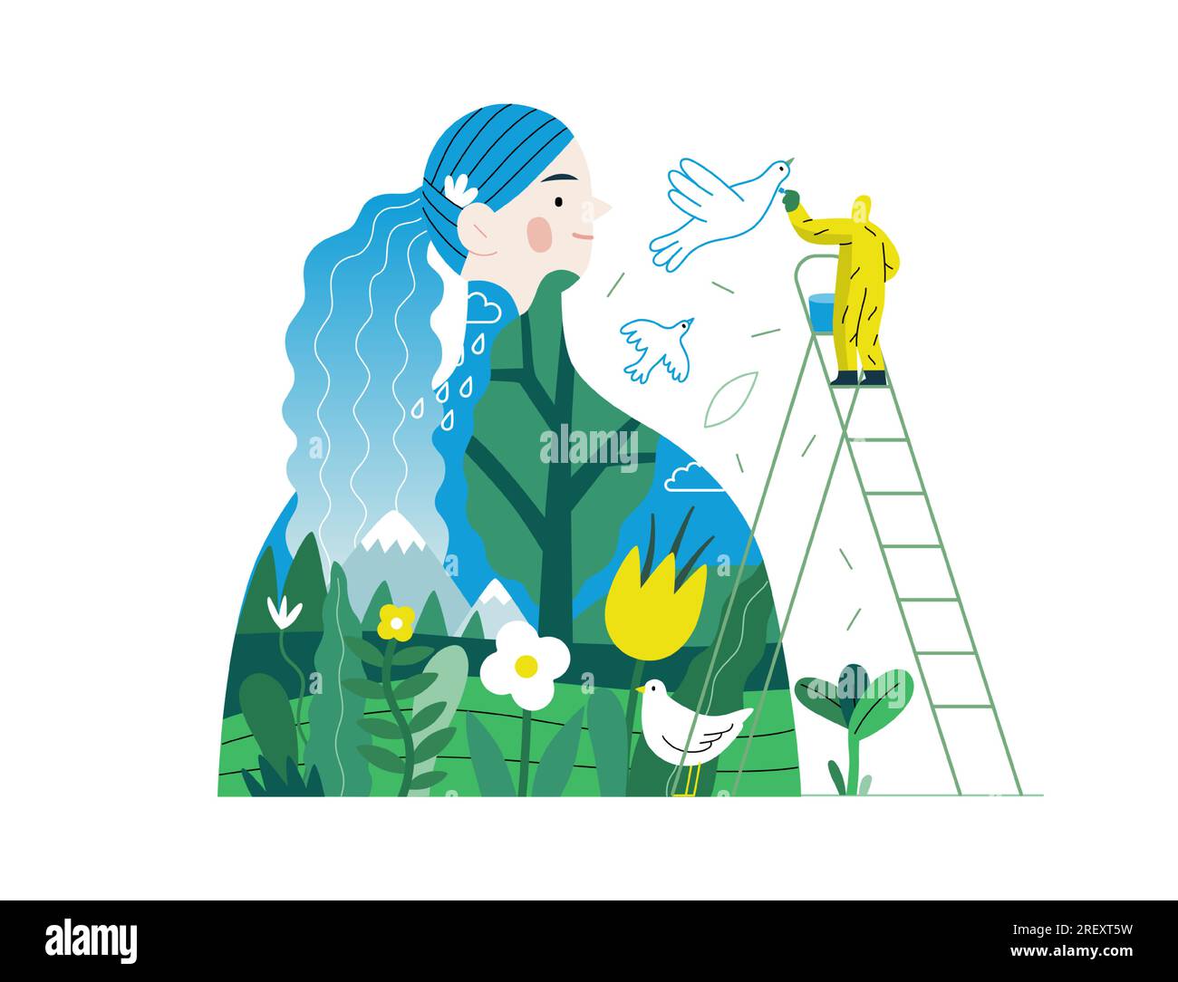 Greenery, ecology -modern flat vector concept illustration of a man ...