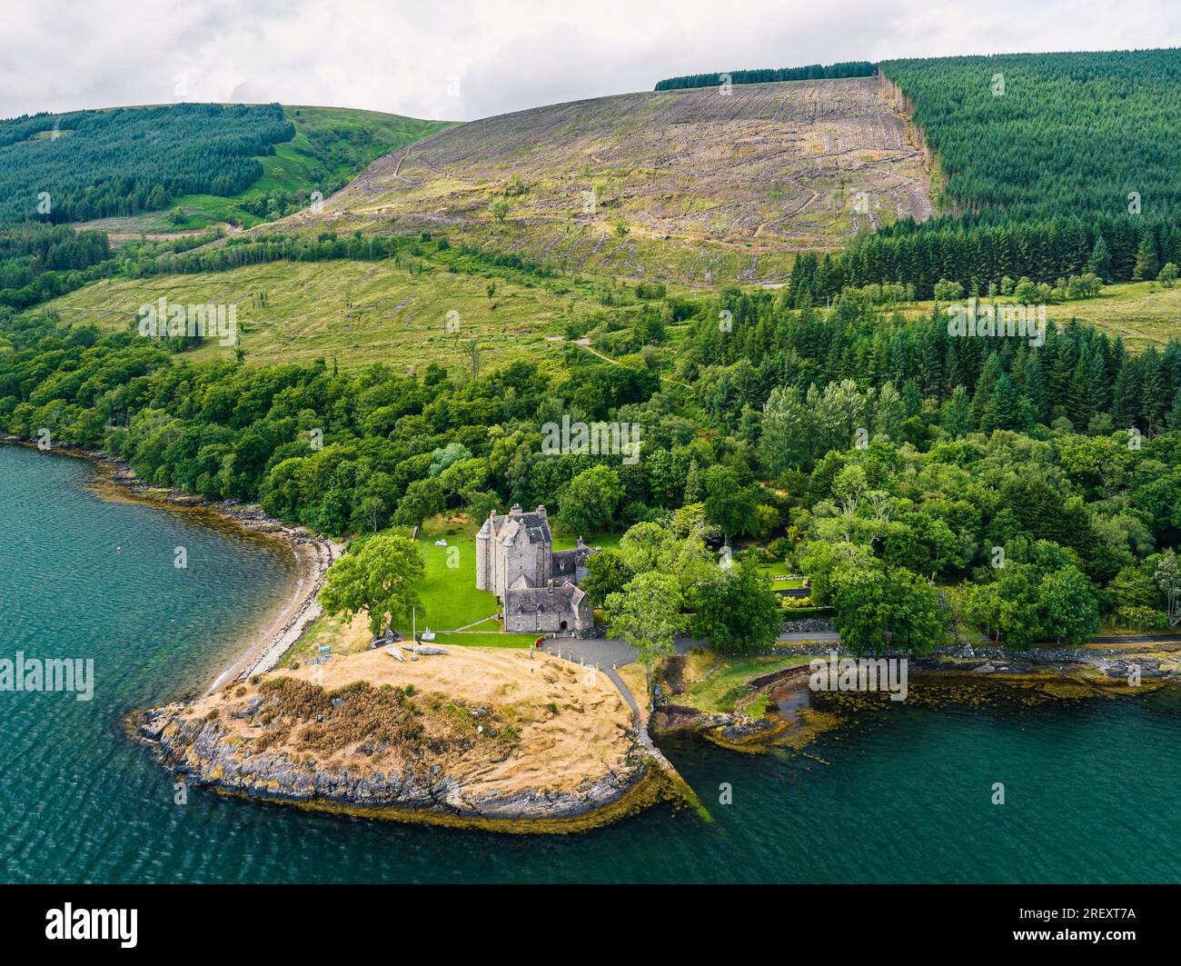 Dunderave Castle from a drone, Loch Fyne, Argyll, Scotland, UK Stock ...