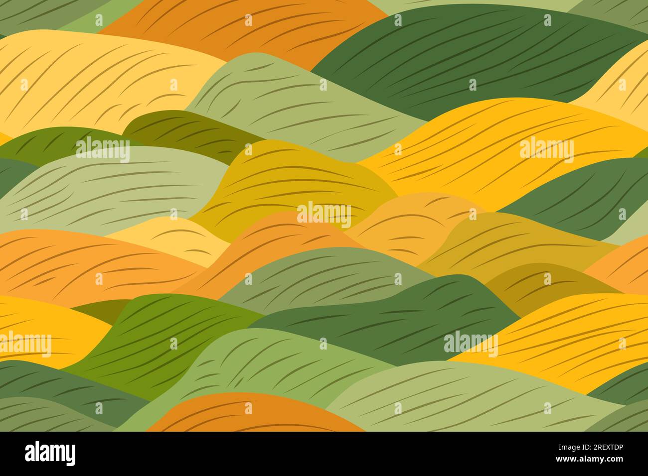 Aerial view of a hilly area with farm fields. Stylized image of fertile ...