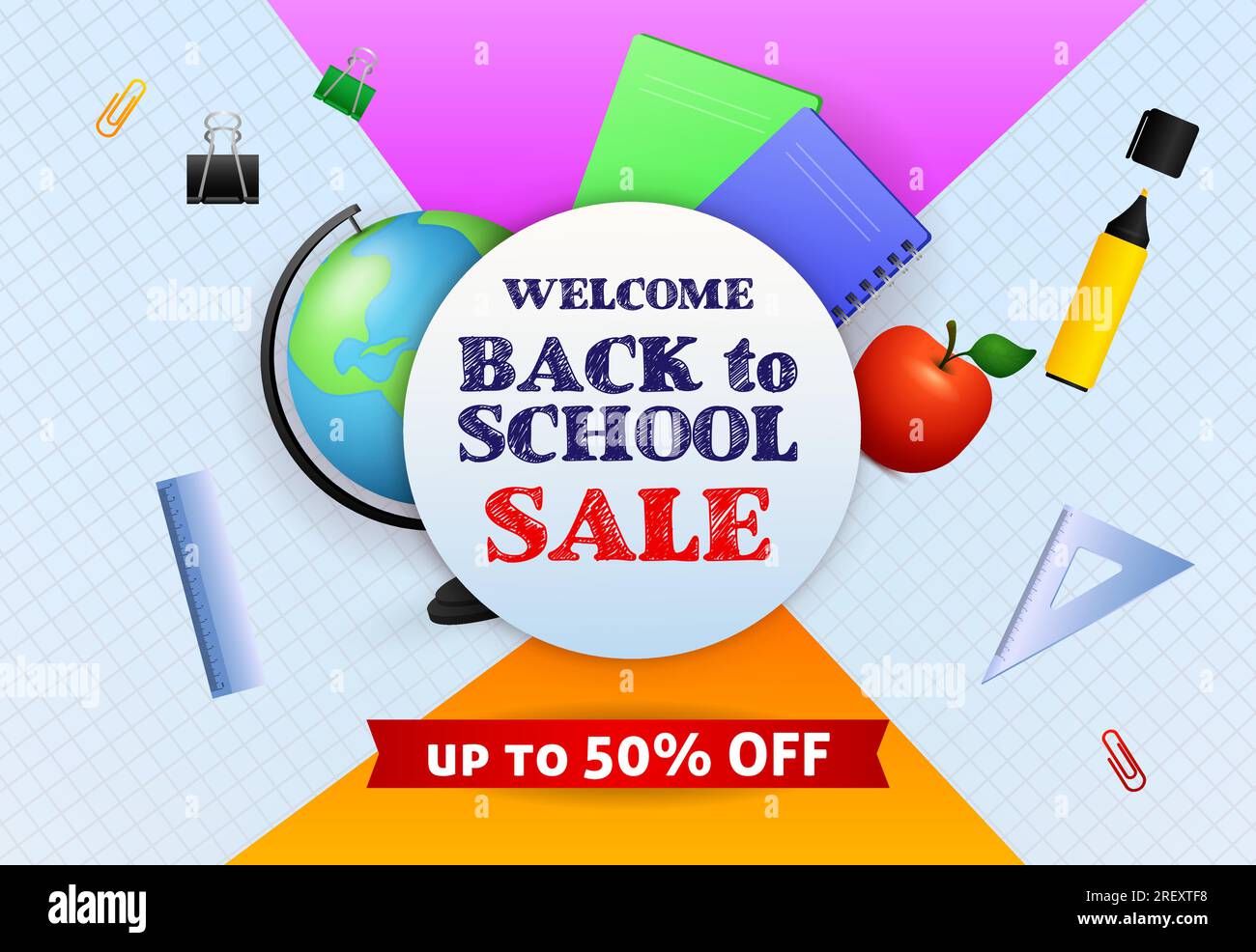 Sale poster design with globe, rulers Stock Vector Image & Art - Alamy