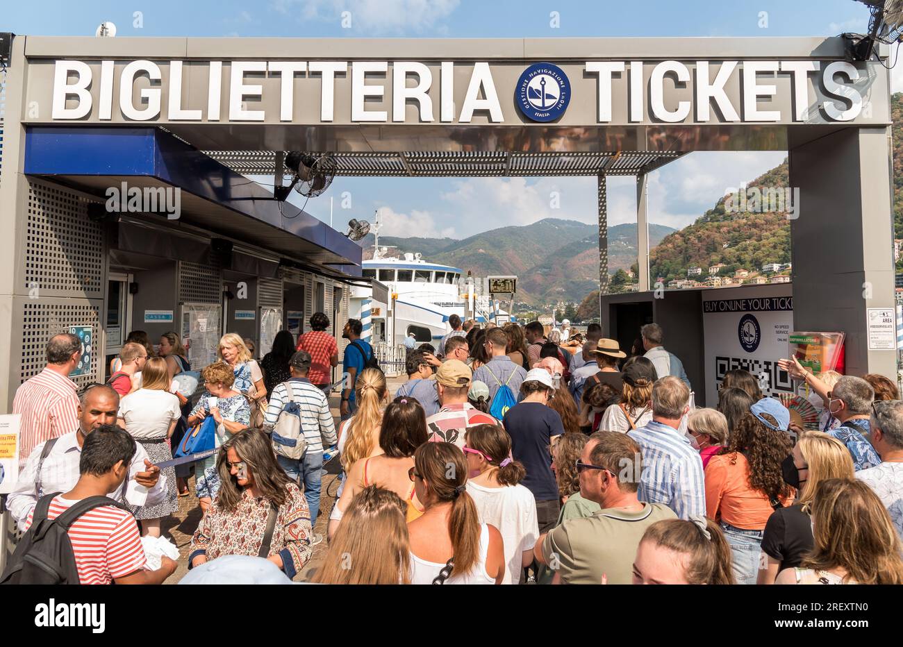 Como, Lombardy, Italy - September 5, 2022: Crowds of people queuing for ...