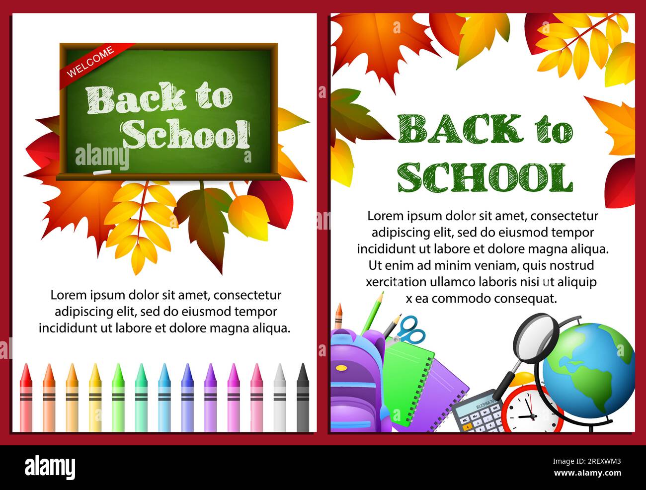 Back to school letterings in frames, stationery, calculator Stock ...