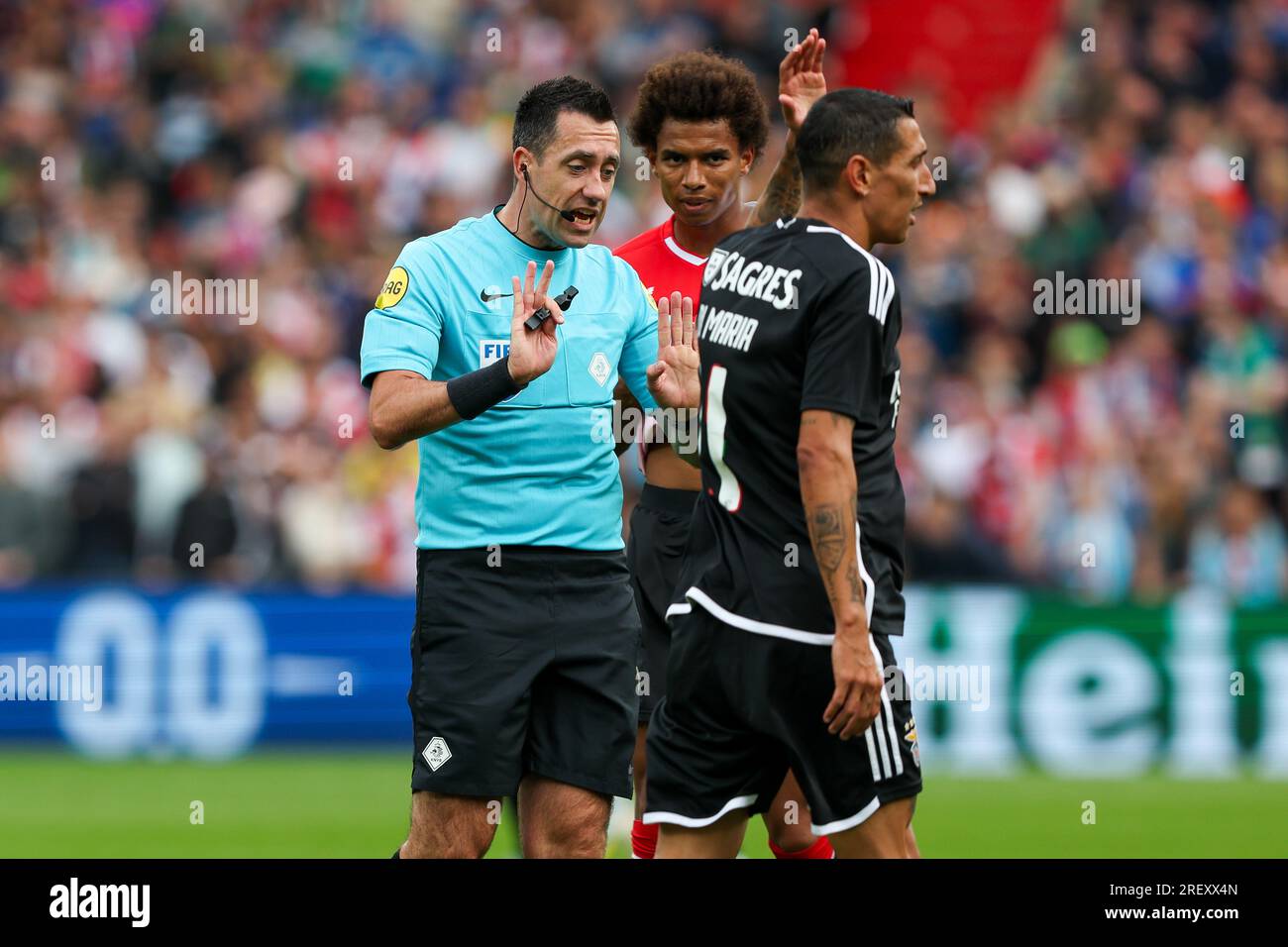 ROTTERDAM, NETHERLANDS - JULY 30: Referee Dennis Higler in discussion ...
