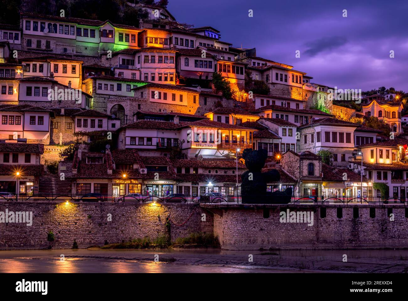 night view at historic city of Berat in Albania, World Heritage Site by ...