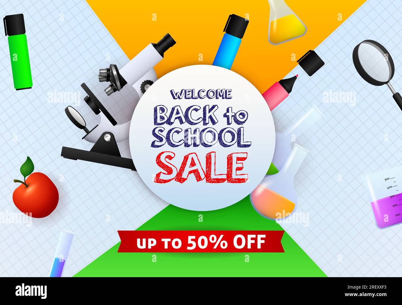 Sale poster design with microscope, chemical flasks Stock Vector Image ...