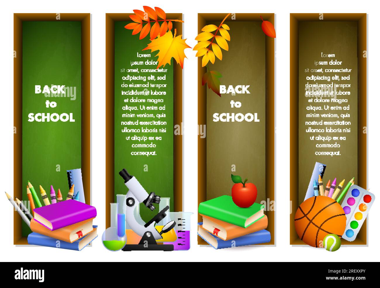 Back to school banners with pencils, paints Stock Vector Image & Art ...