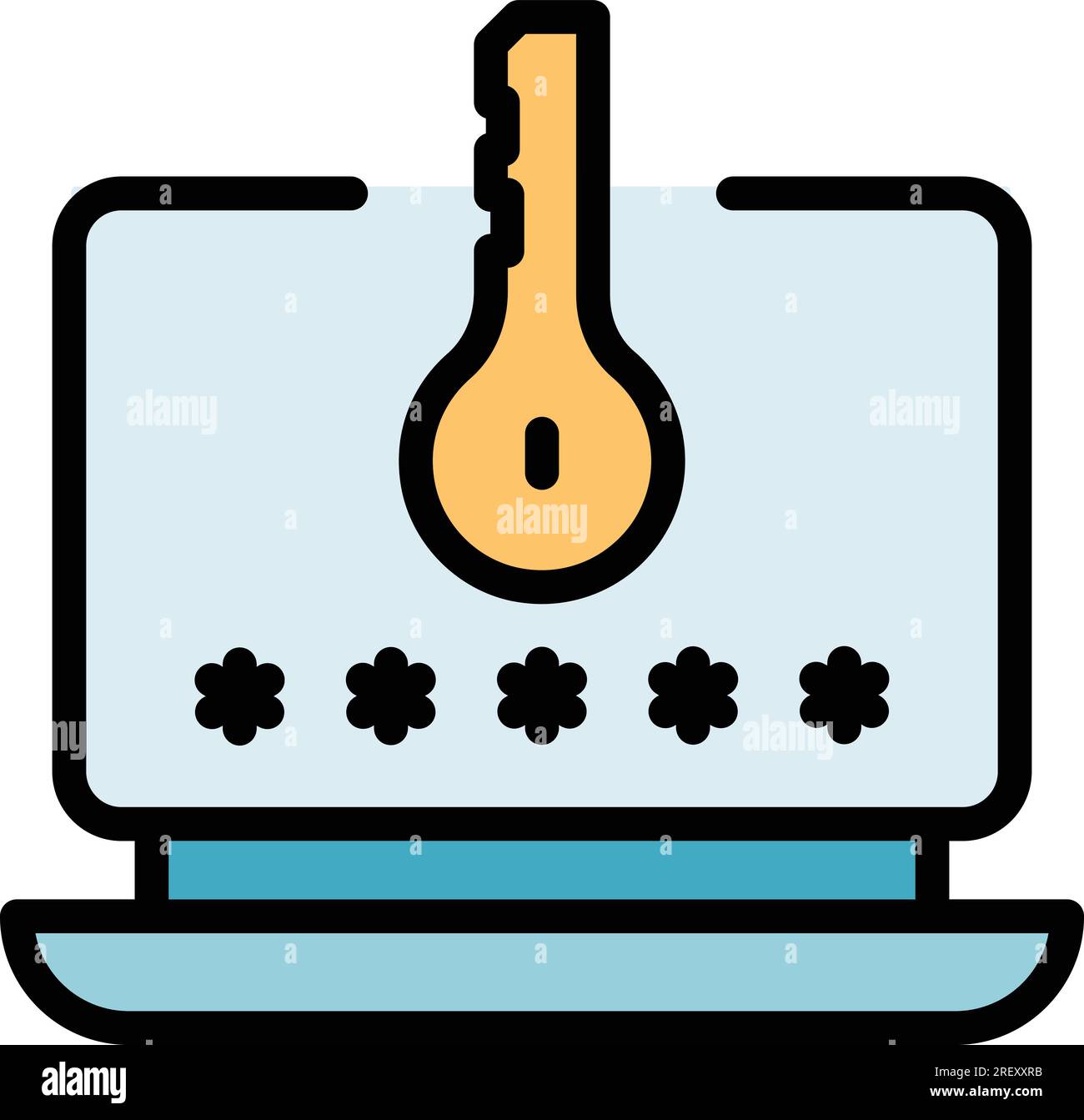 Laptop Code Key Icon Outline Vector Step Login Multi Password Color Flat Stock Vector Image