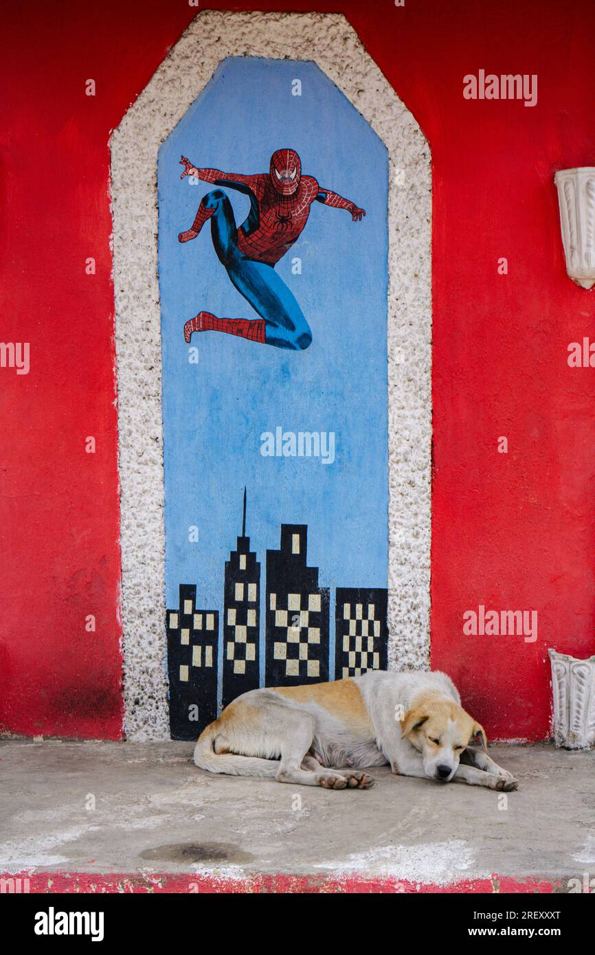 Chichicastenago, Guatemala- May 21, 2023: Painting of spider-man on the ...