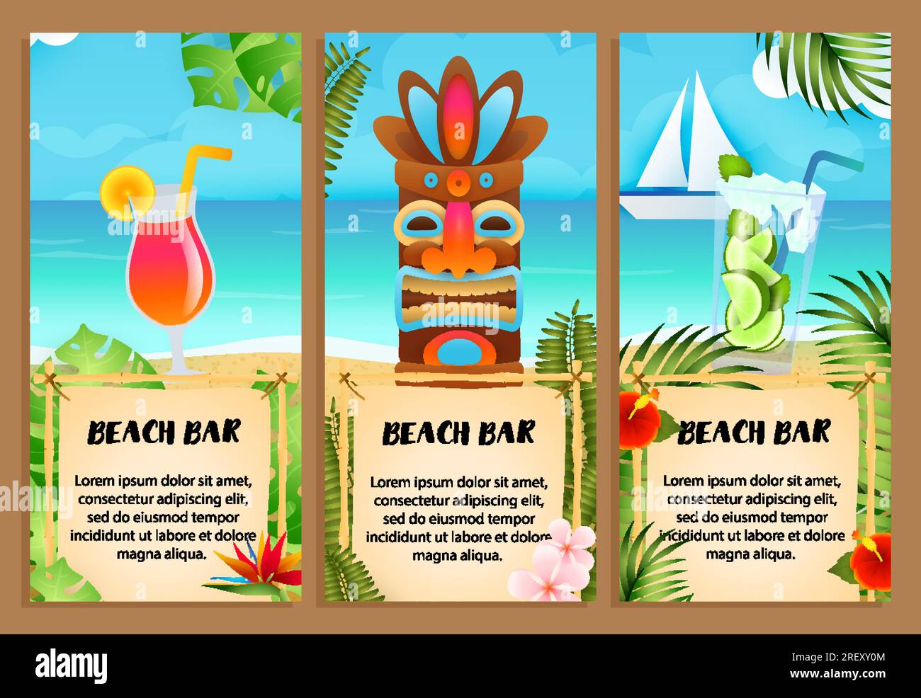 Beach Bar letterings set, cocktails and tribal mask Stock Vector Image ...