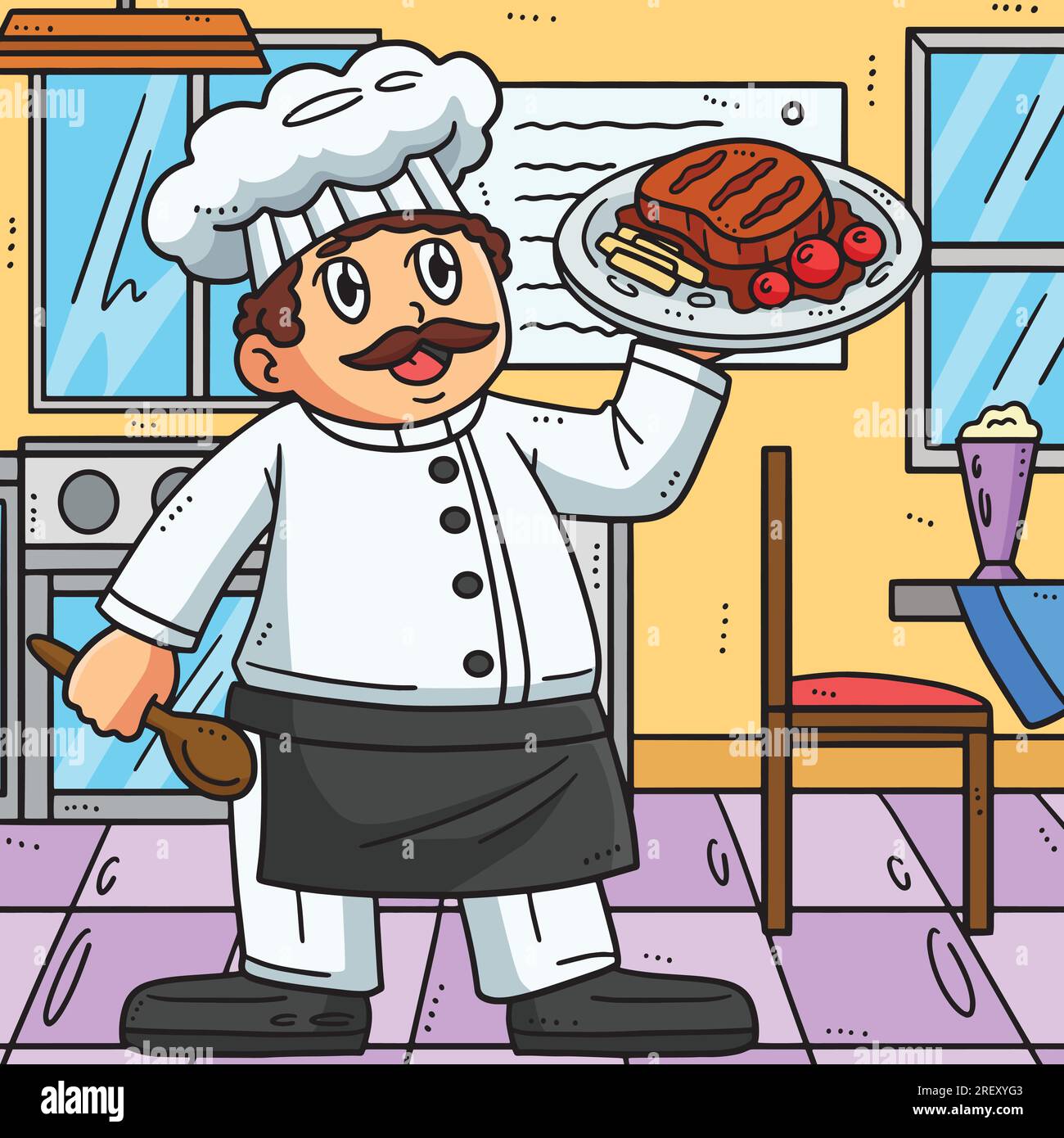 Labor Day Chef with Serving Plate Colored Cartoon Stock Vector Image ...