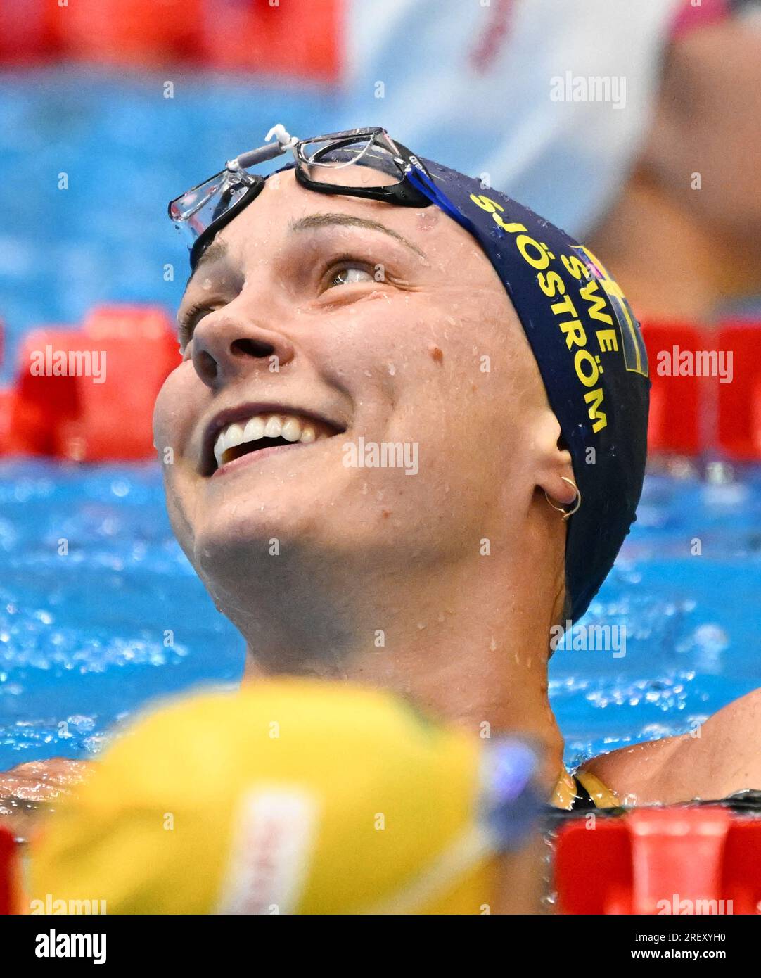 Fukuoka, Japan. 30th July, 2023. Sarah Sjoestroem of Sweden reacts ...