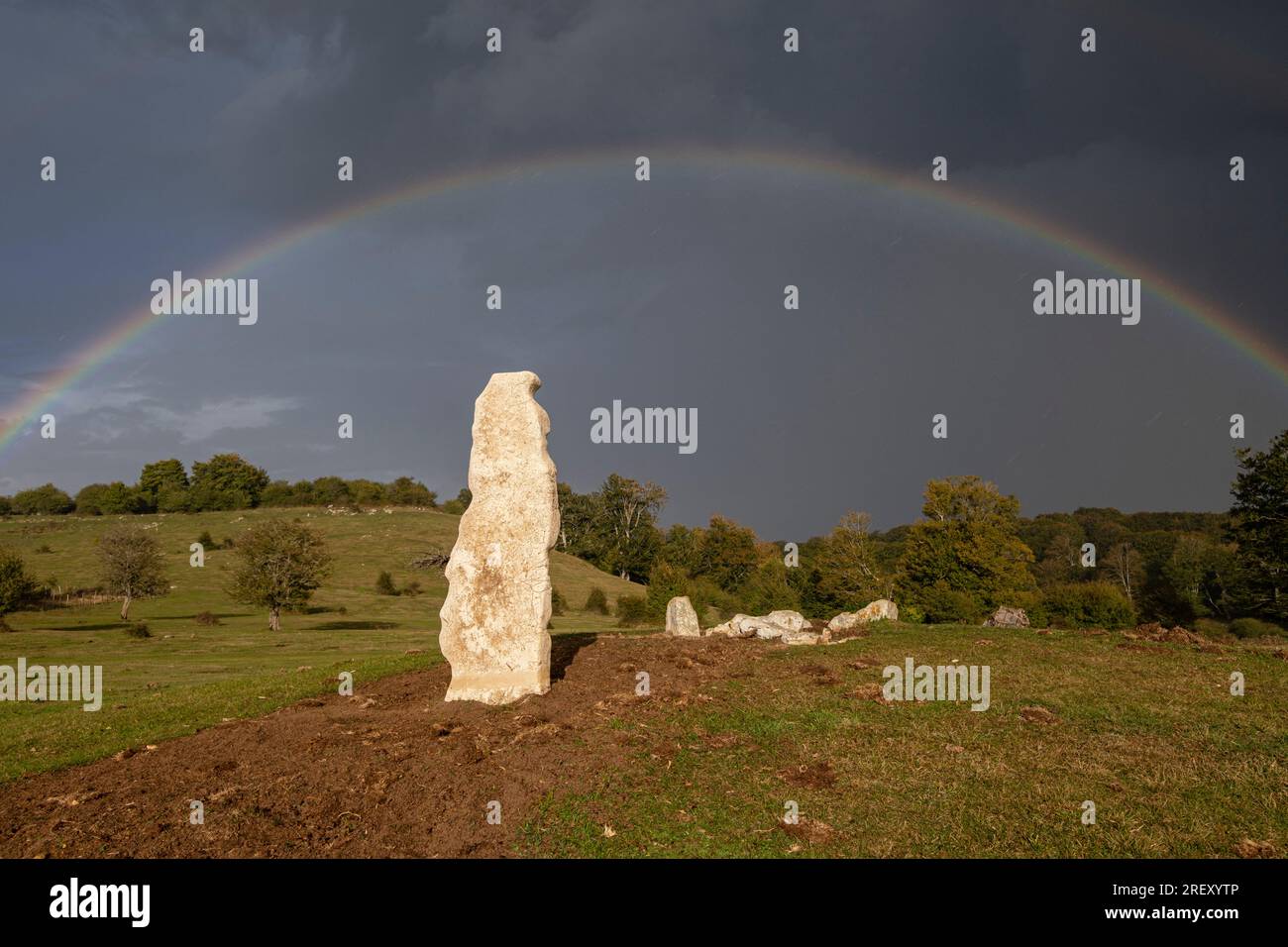 Rainbow over the Dolmen, Legaire Megalithic Park, Legaire Campas, Álava ...