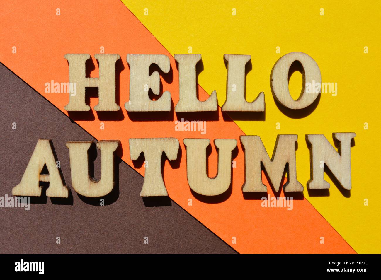 Hello Autumn, words in wooden alphabet letters isolated on background ...