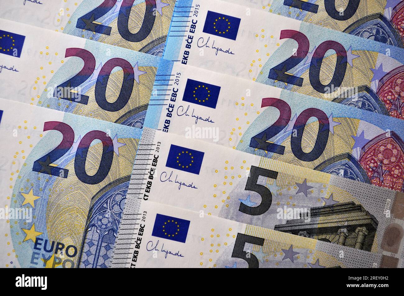 European banknotes, background of 20 and 5 euro notes Stock Photo - Alamy