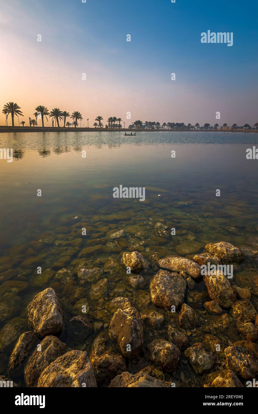 Morning view before sunrise in modon lake Dammam Saudi Arabia Stock ...