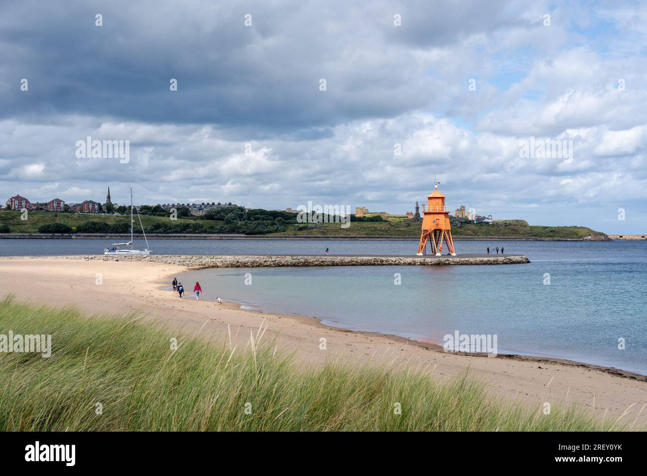 The view at Littlehaven Beach in the coastal town of South Shields, UK ...