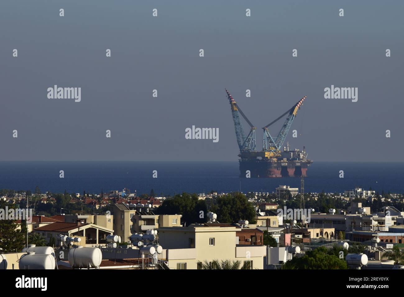 Larnaca bay, from Oroklini village. The rather large rig is connected ...