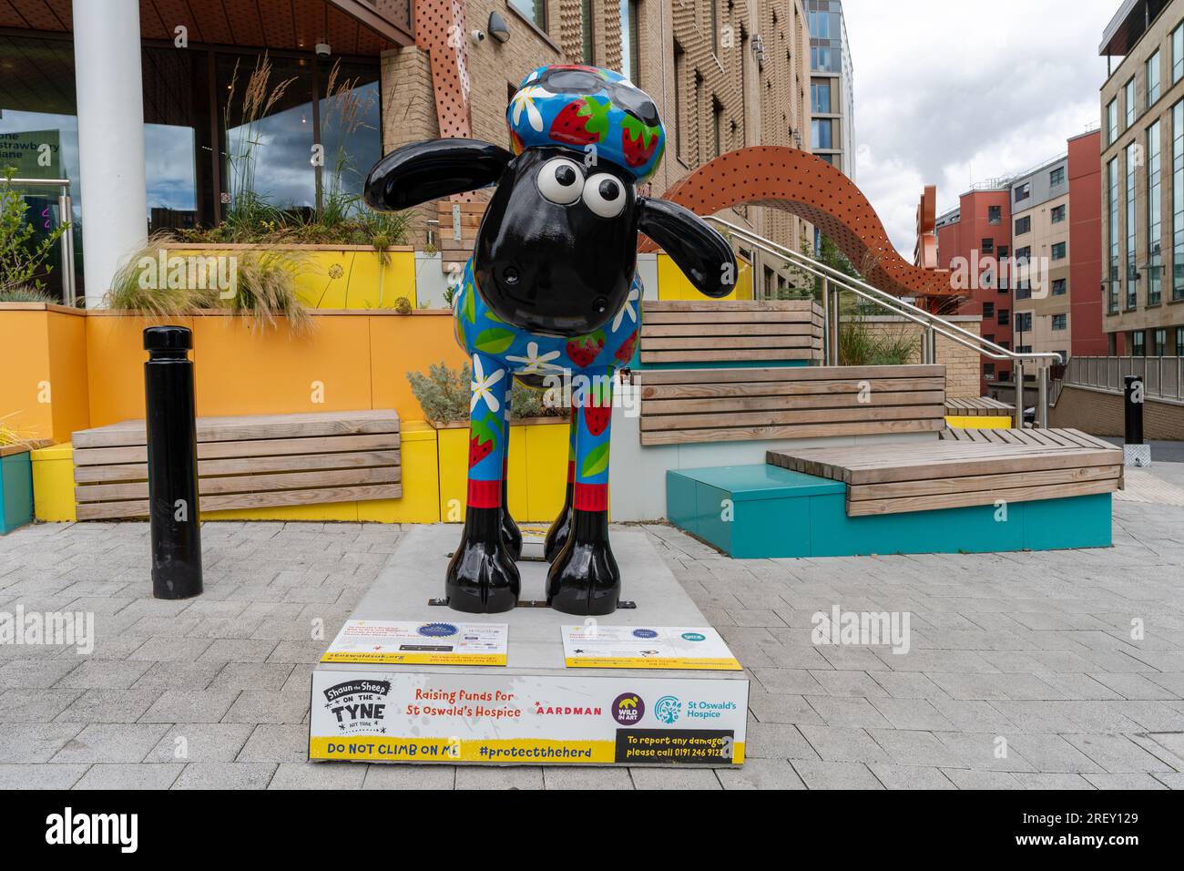 Shaun the Sheep on the Tyne art trail - strawberry themed sheep figure ...