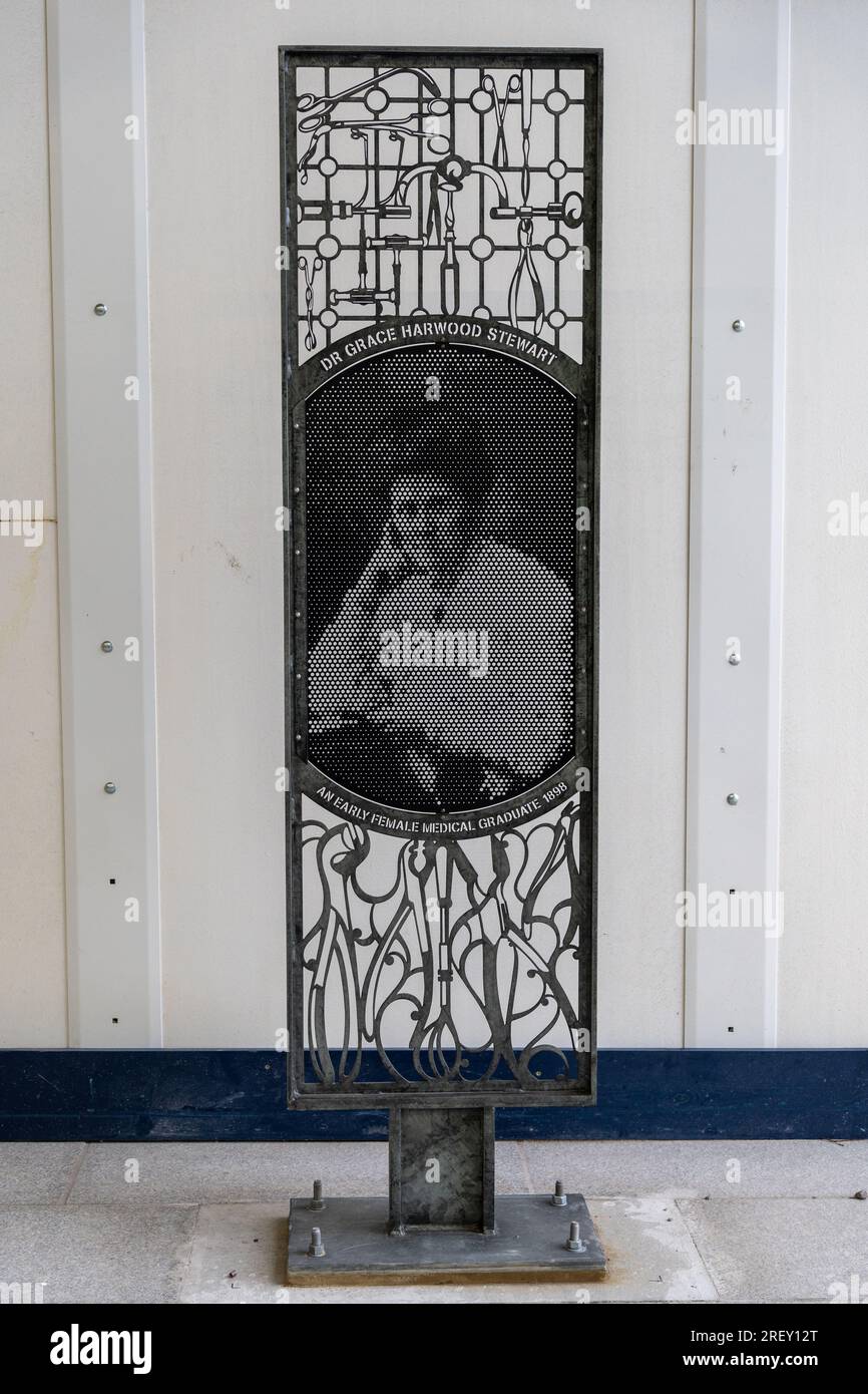 Artwork sign commemorating Dr Grace Harwood Stewart, early female ...