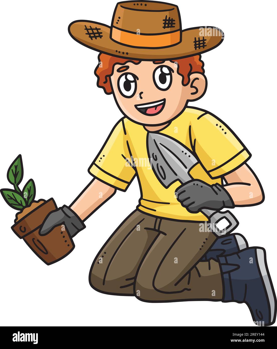 Gardener Planting Seedlings Cartoon Clipart Stock Vector Image & Art ...