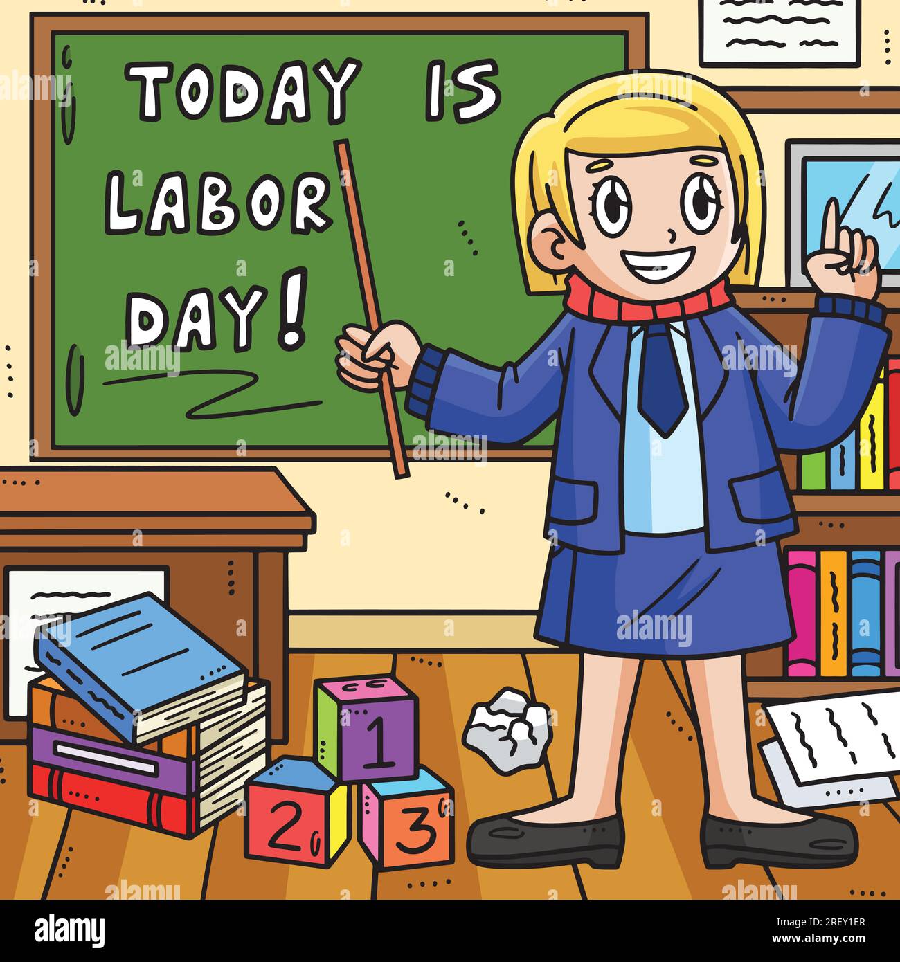 Labor Day Teacher in the Classroom Colored Cartoon Stock Vector Image ...