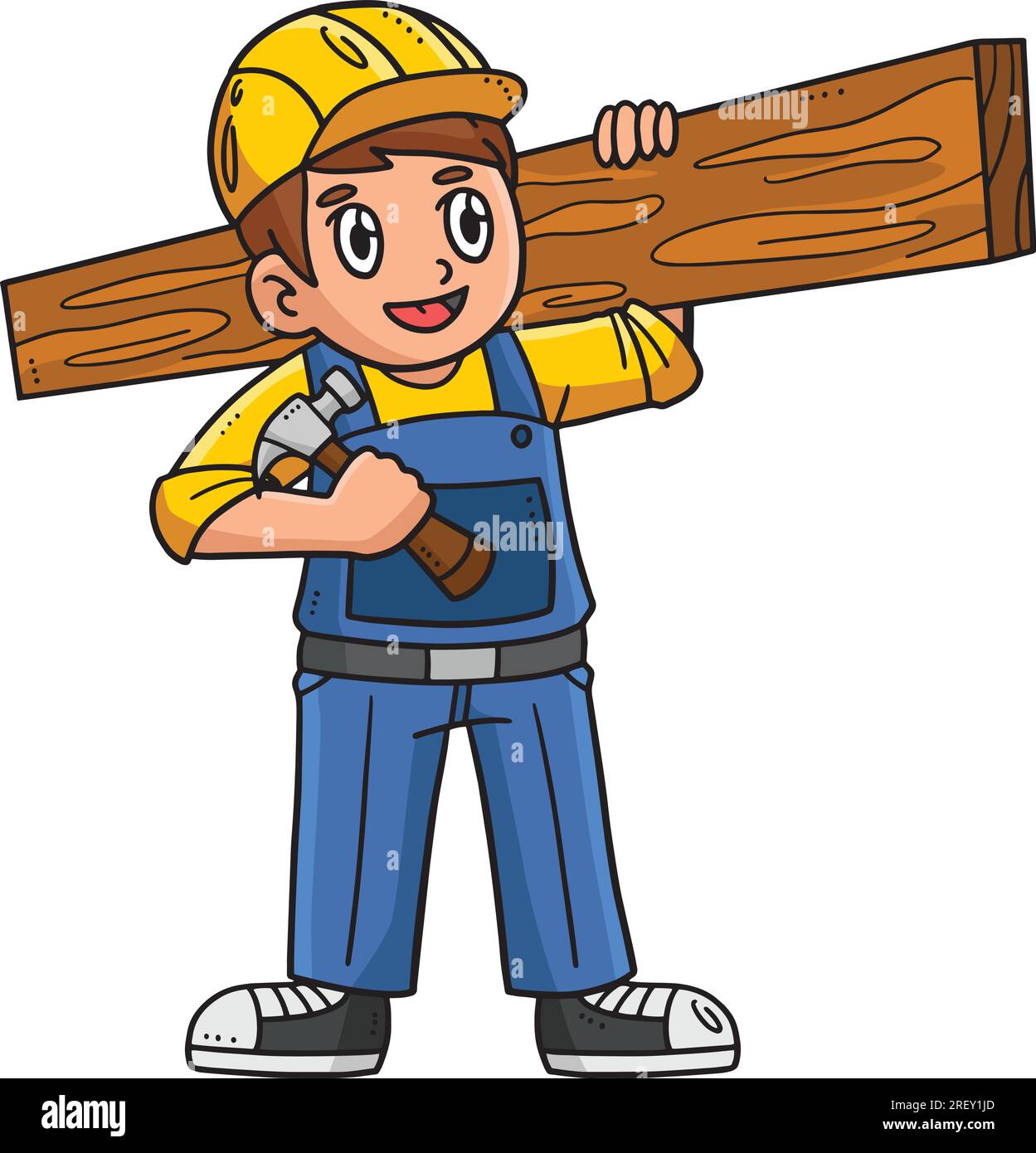 Carpenter Carrying Plywood Cartoon Colored Clipart Stock Vector Image ...