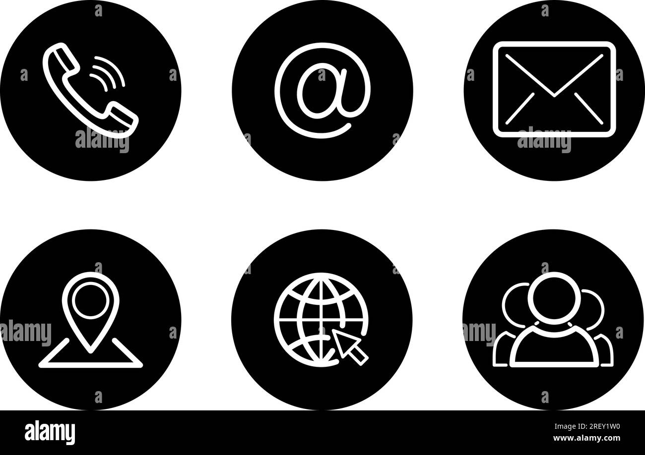 Flat icons of Phone, Addres, Mail, Go to WEB, Pin and Social as symbols ...