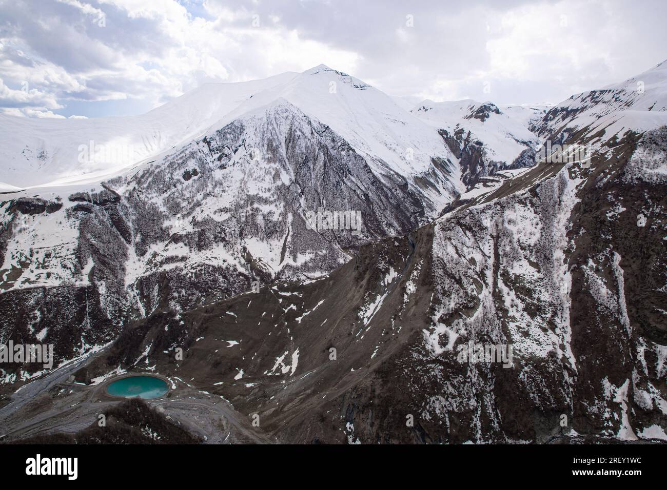 Beautiful covered with snow mountains in Great Caucasus in Georgia ...
