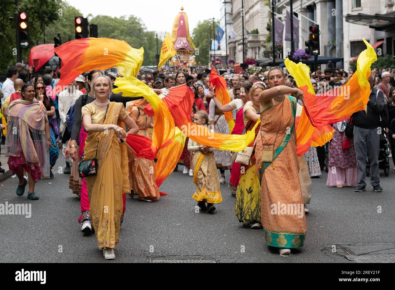 London, UK. 30 July, 2023. Thousands of Hare Krishna devotees take part in the annual Ratha ...