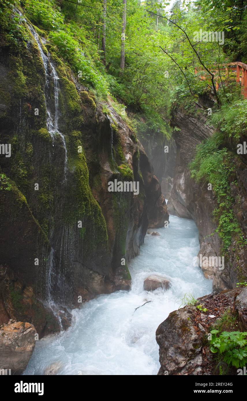 Wimbachklamm waterfall in Ramsau gorge, Berchtesgaden National Park ...