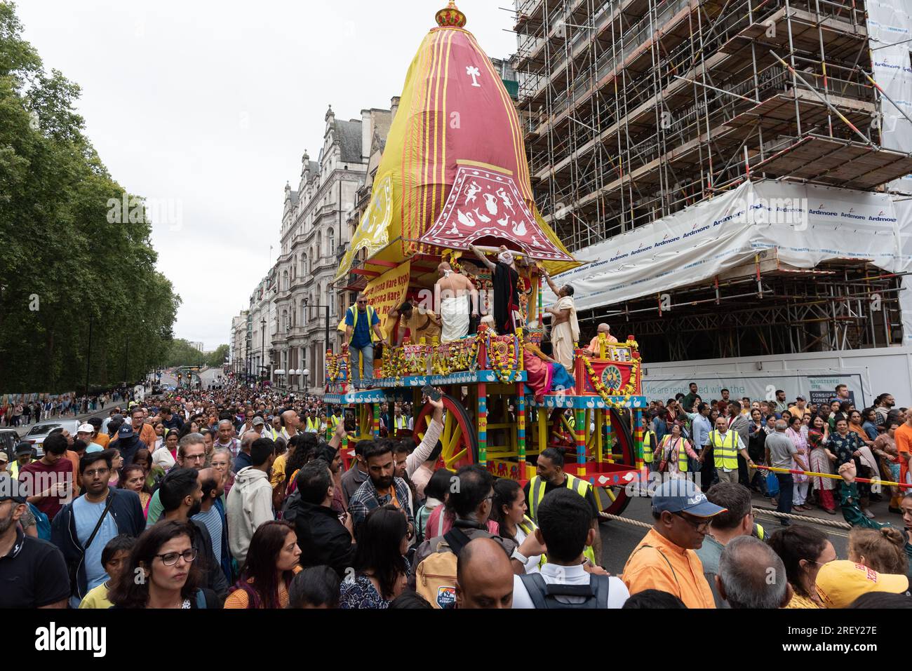 London, UK. 30 July, 2023. Thousands of Hare Krishna devotees take part in the annual Ratha ...