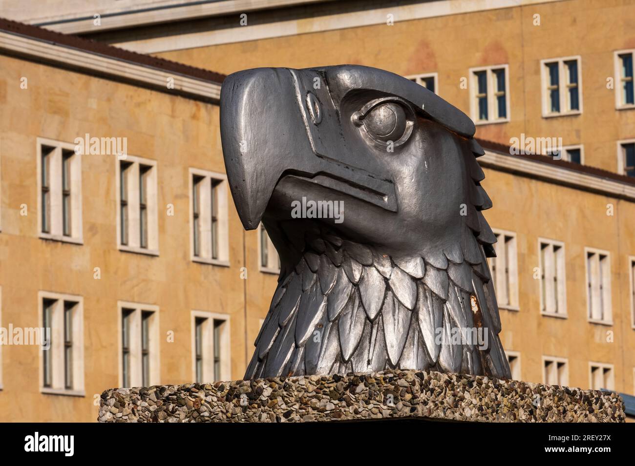 Head of Nazi era eagle in front of former Tempelhof airport, Berlin ...