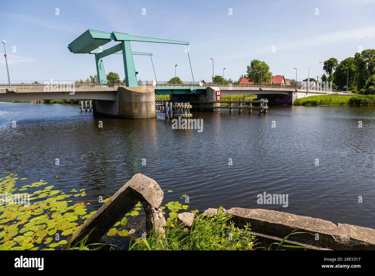 Drewnica, Zulawy, Poland - 15 June 2019: Drawbridge in Drewnica over ...
