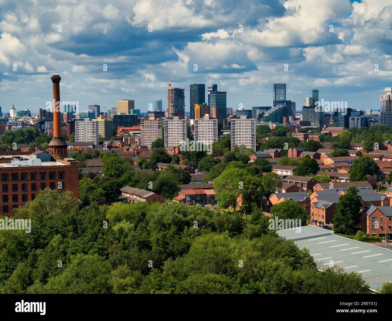 Manchester Skyline panoramic view showing red brick old warehouse and ...