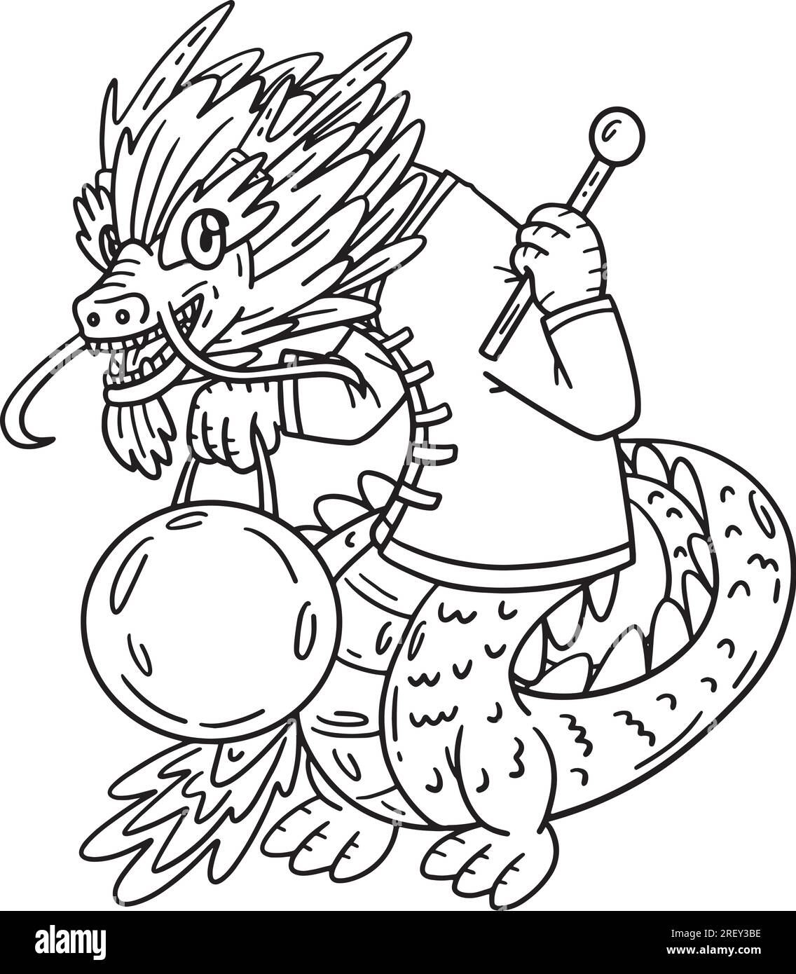 Year of the Dragon Holding Gong Isolated Coloring Stock Vector Image ...