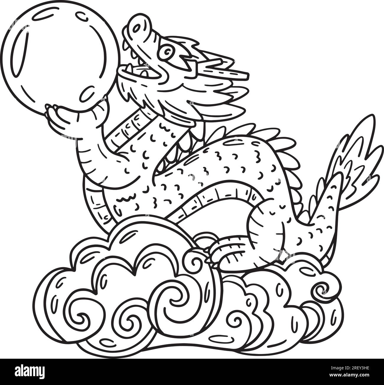 Year of the Dragon with Jade Orb Isolated Coloring Stock Vector Image ...