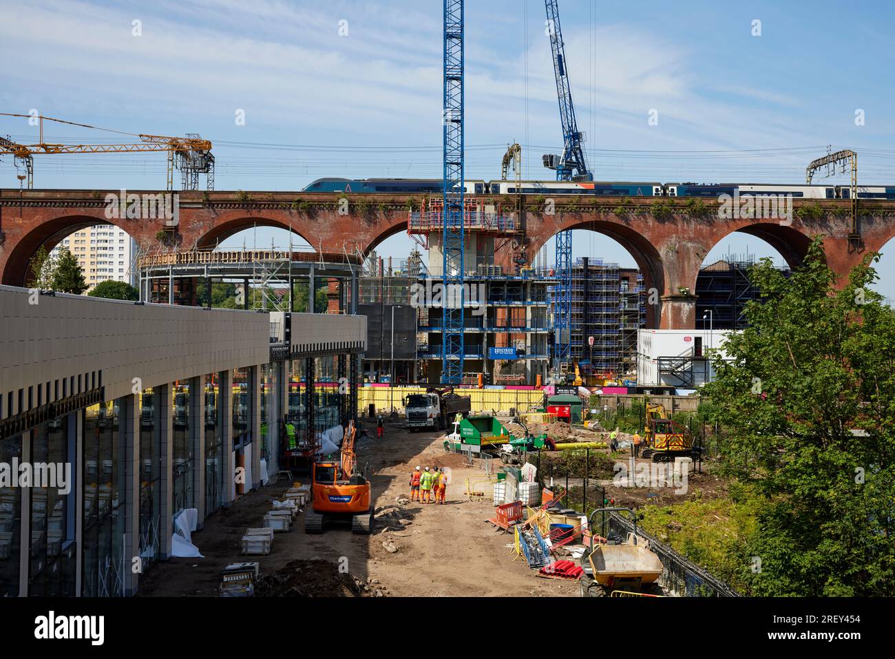 Stockport landmark viaduct with bus station building under construction ...