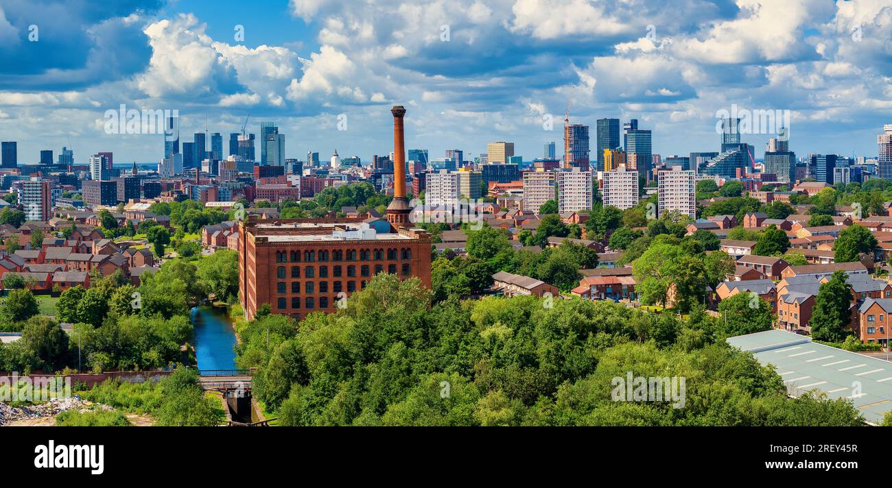 Manchester Skyline panoramic view showing red brick old warehouse and ...