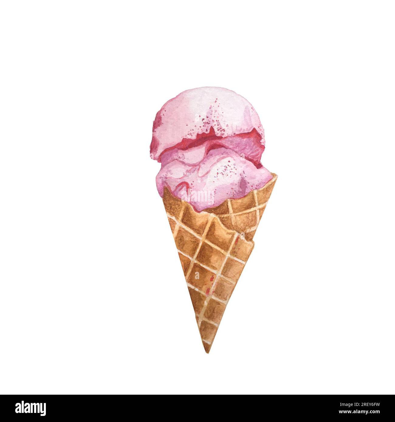 watercolor hand-painted ice cream cone and balls cup frozen gelato of ...