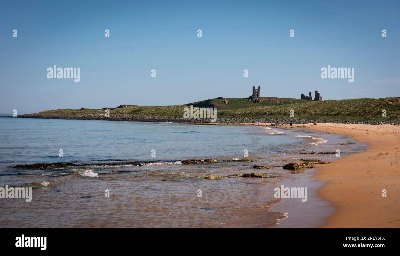 The 14th century Dunstanburgh Castle on the Northumberland coast, UK ...