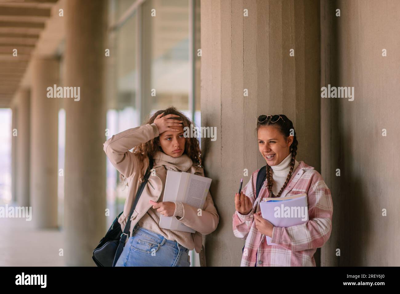 Curly haired girl failed the easiest exam at school. Her brunette ...