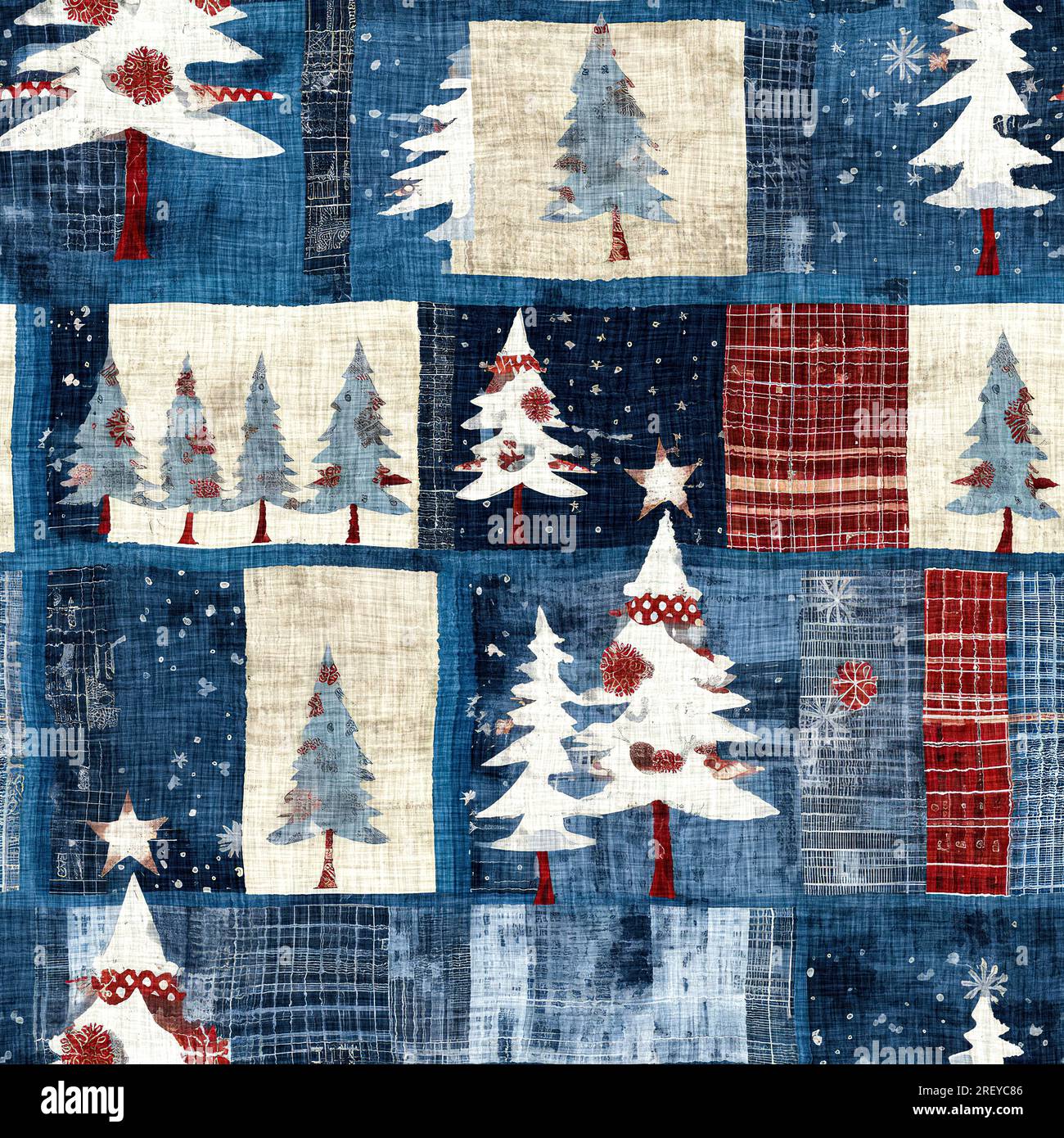 Old-Fashioned christmas tree with primitive hand sewing fabric effect ...