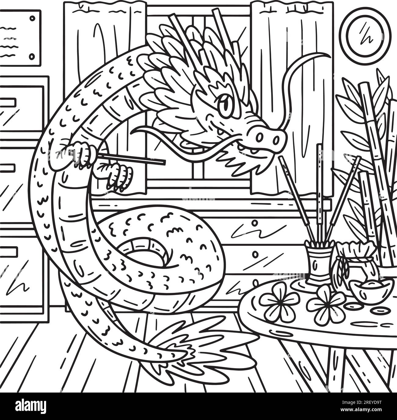 Year of the Dragon Lighting Incense Kids Coloring Stock Vector Image ...