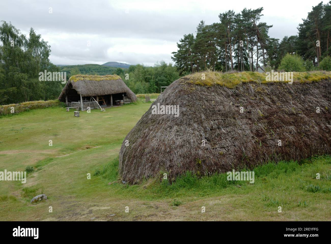 Thatched hut at the Highlands Open Air Museum near Aviemore in Scotland ...