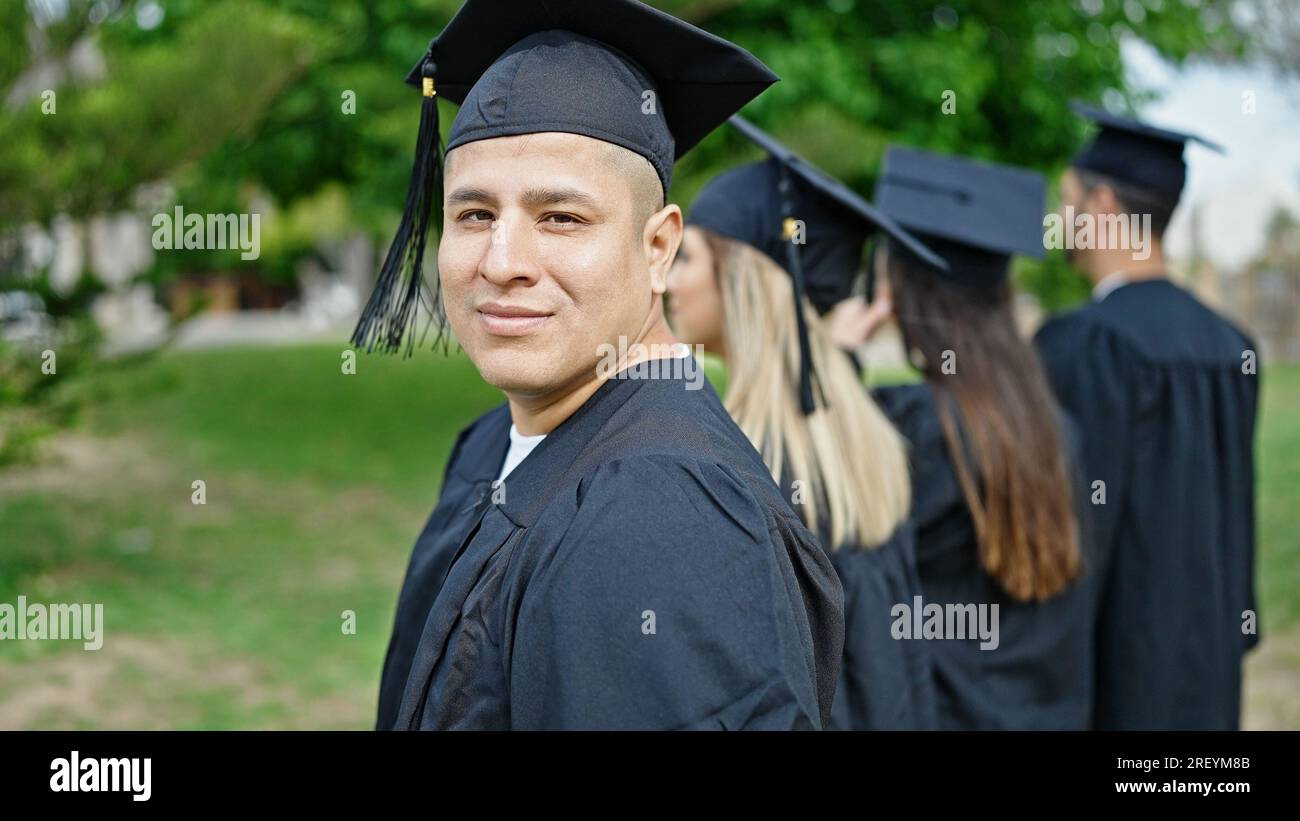 Group of people students graduated smiling confident standing together ...