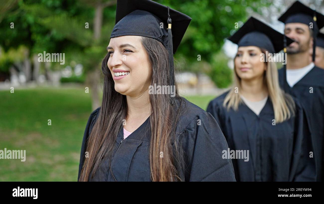 Group of people students graduated smiling confident standing together ...