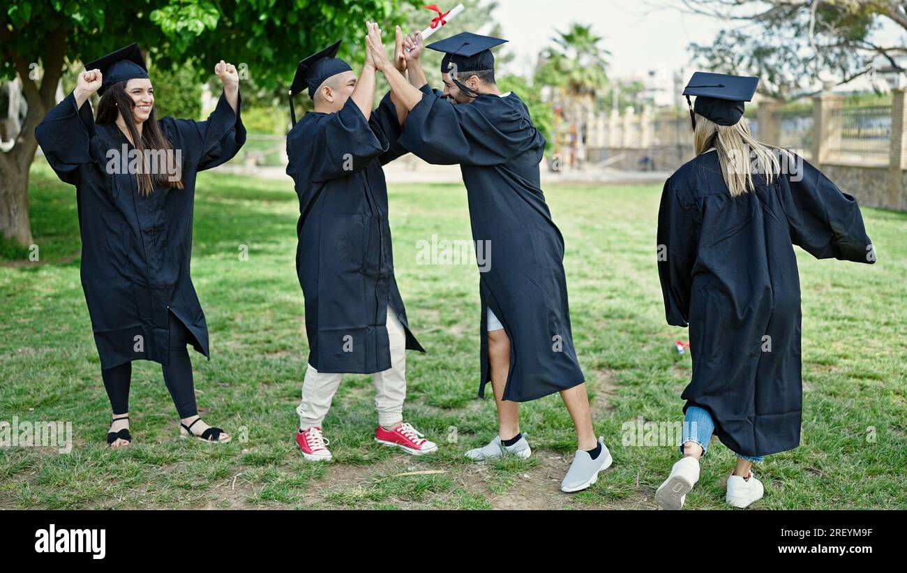 Group of people students graduated holding diploma with winner ...