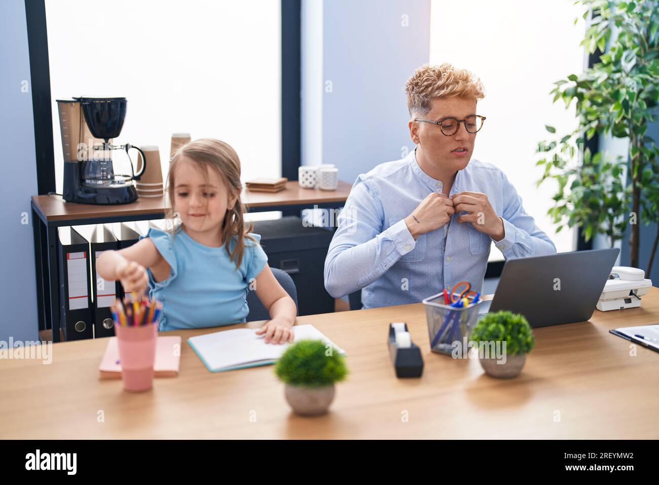 Father and daughter business worker and student studying and working at ...