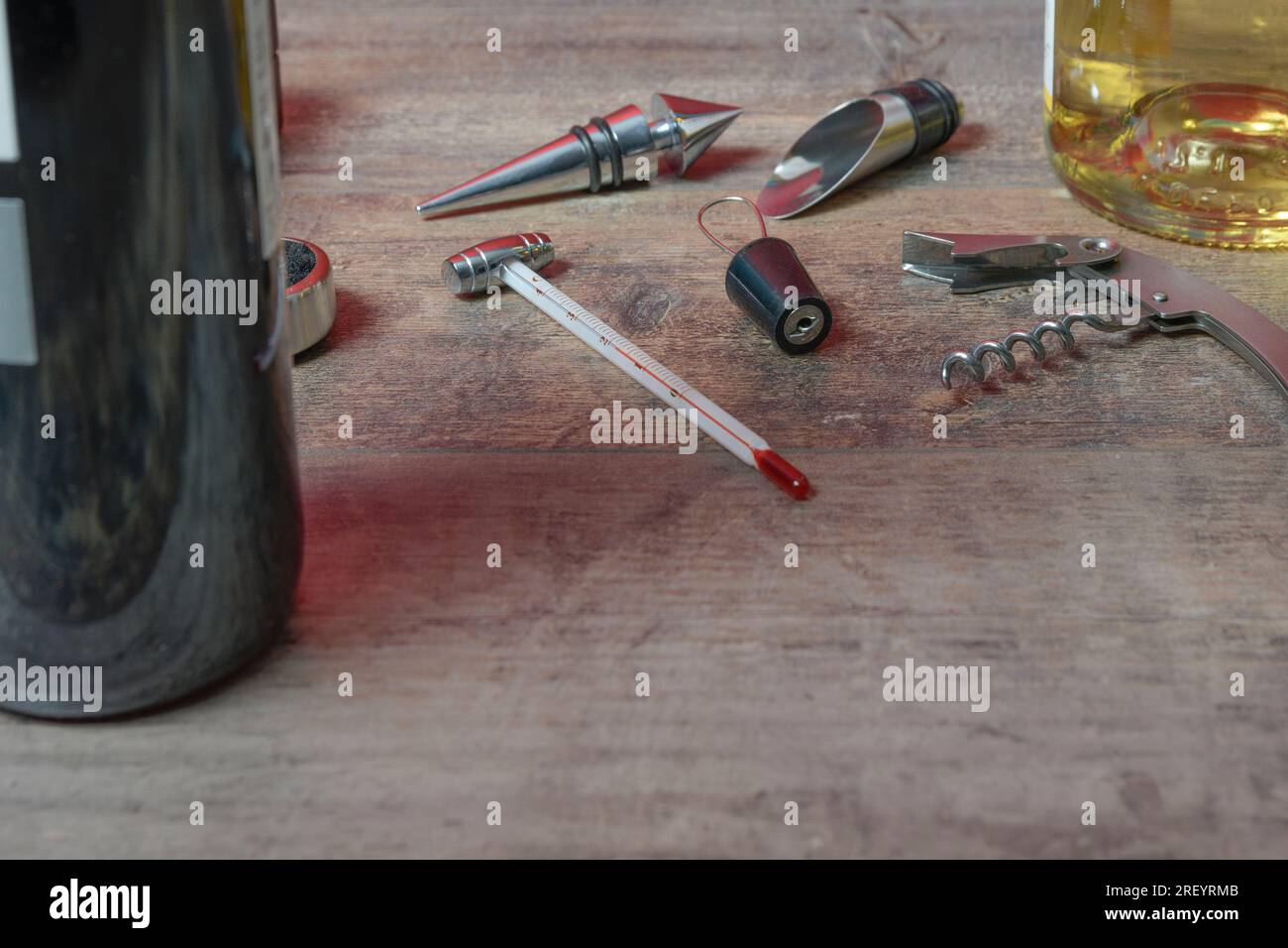 Bottled wine set from accessories. Additional stoppers, means for ...